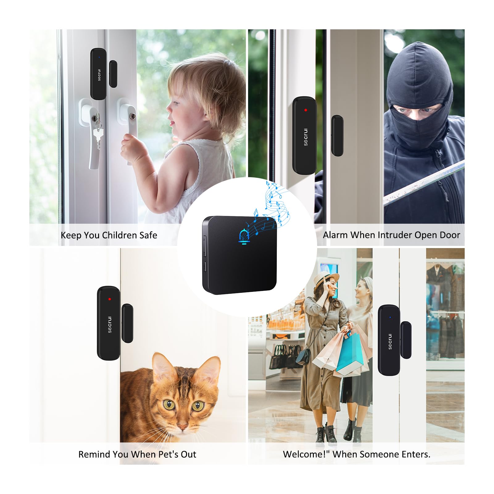 SECRUI Door Chime, Wireless Door Chimes When Door Open Entry for Business/Home/Office/Store (500ft Range 32 Chimes Adjustable Volume) Door Ringer Alert Buzzer Alarm with - 1 sensors