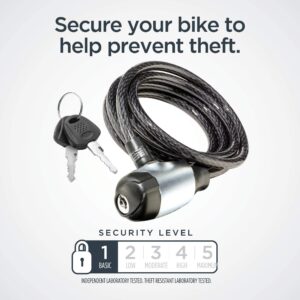 Schwinn Bike Key Lock in Braided Steel Cable, 2 Keys Included, 6 feet x 8mm Anti Theft Bicycle Lock, Security Level 1