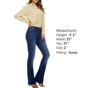 VIPONES Jeans for Curvy Women High Rise Bell Bottom Dark Blue Jeans(109,Size 14)