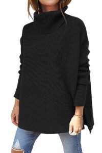 lillusory sweaters for women turtleneck oversized cashmere 2024 pullover long mock batwing tunic trendy clearance clothes black