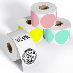 mflabel 2 inch thermal sticker labels,3000 labels round thermal labels,circle thermal labels with white,pink,green,yellow self-adhesive round direct thermal labels for diy logo design, qr code