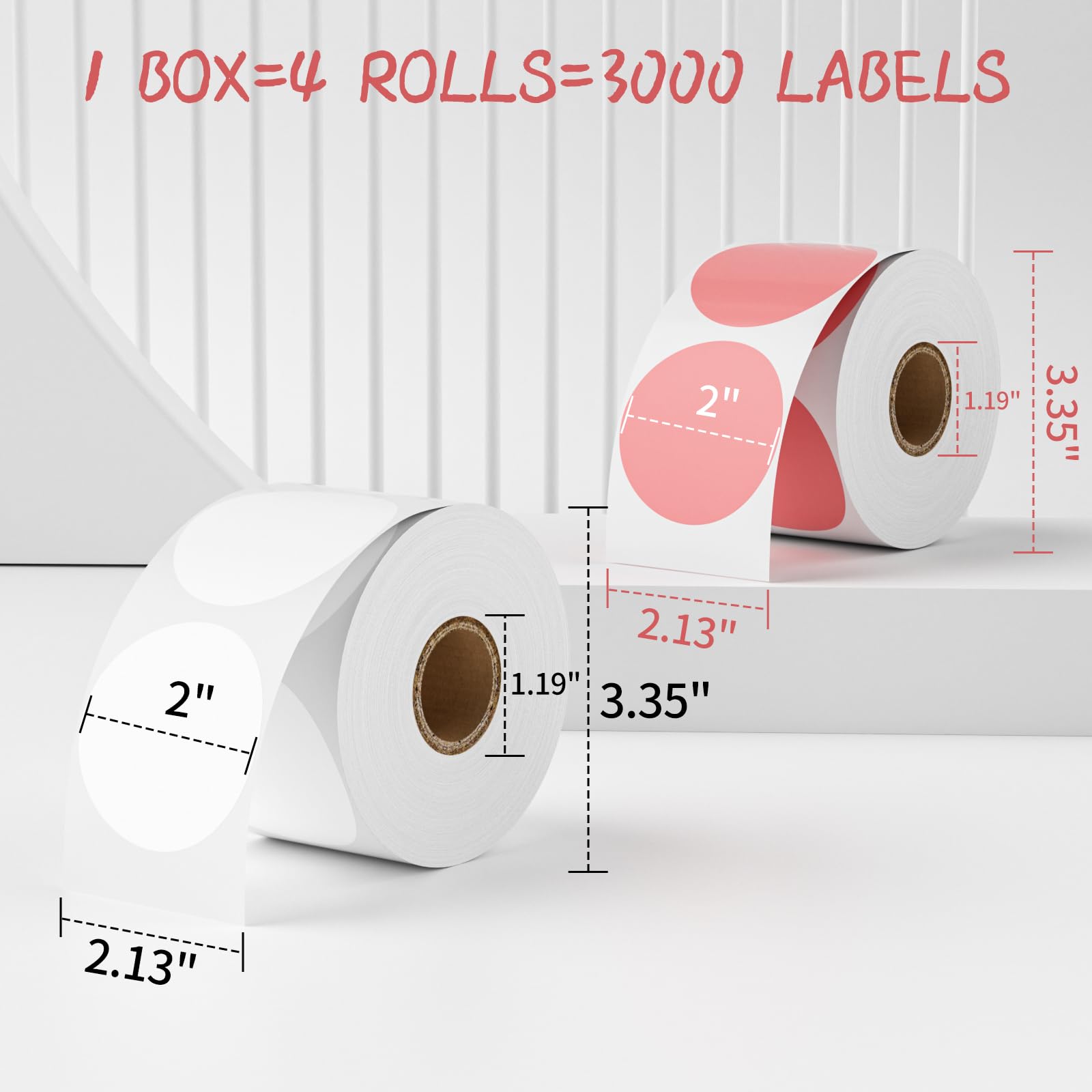 MFLABEL 2 Inch Thermal Sticker Labels,3000 Labels Round Thermal Labels,Circle Thermal Labels with White,Pink,Green,Yellow Self-Adhesive Round Direct Thermal Labels for DIY Logo Design, QR Code