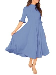 verdusa women's elegant ribbed knit bell sleeve fit and flare midi dress slate blue s