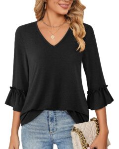 messic 3/4 length sleeve womens tops: bell sleeve tops for women - womens tops dressy casual - black tops for women black m