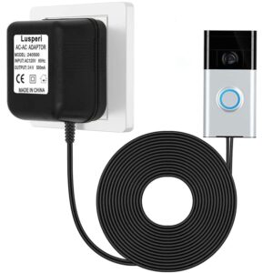 doorbell transformer, 24v 500ma doorbell power adapter - compatible with ring, wyze, nest, eufy, arlo wireless video doorbell (with 26ft cable black)