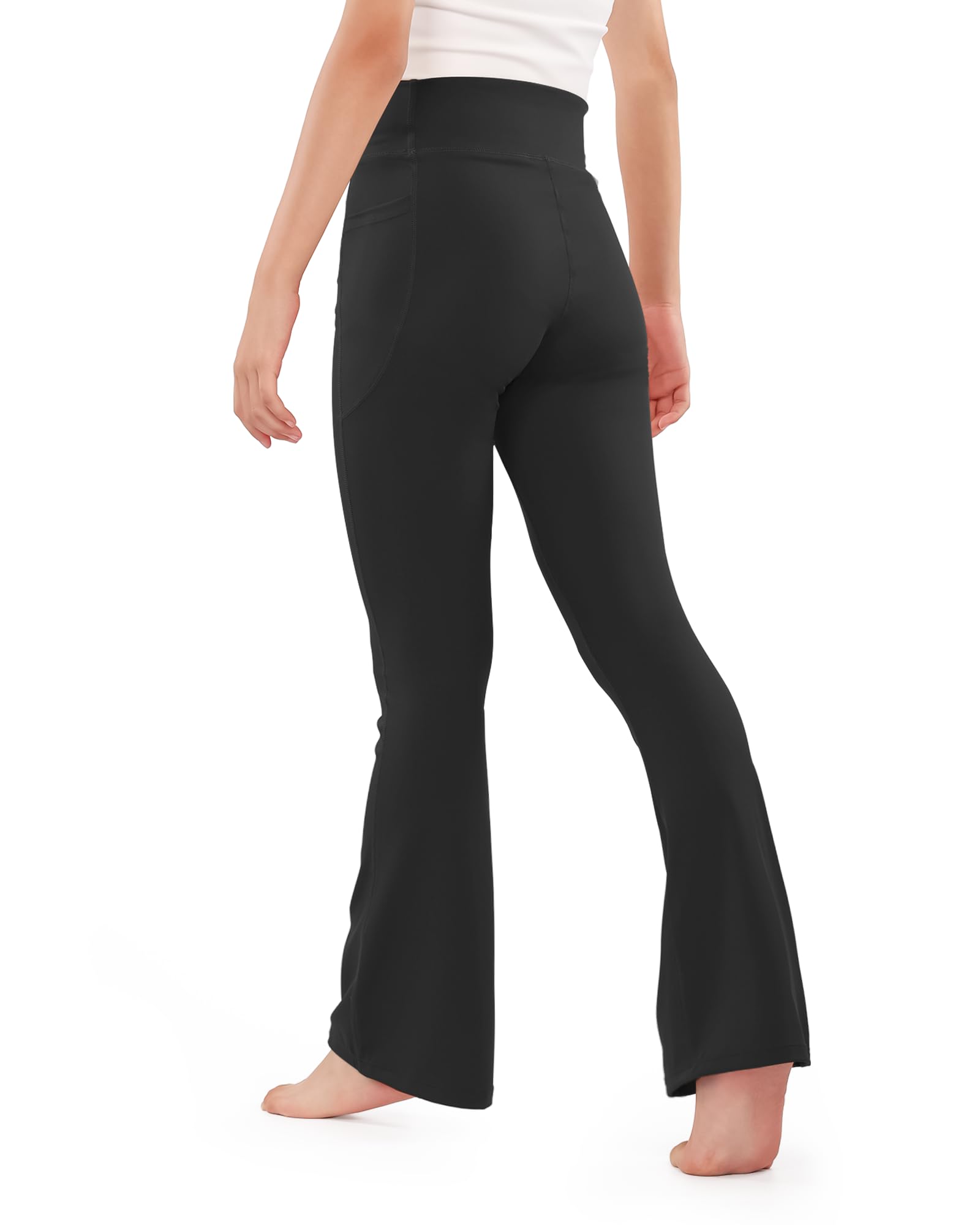 BOOPH Girls Flare Leggings with Pockets Cross High Waisted Yoga Pants Bell Bottoms Athletic Pants 7-8 Years Color Black