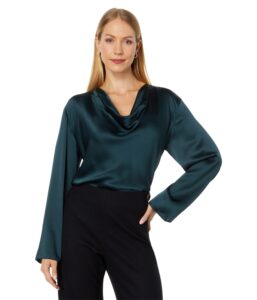 vince womens cowl nk l/s blouse shirt, azure onyx, xx-small us