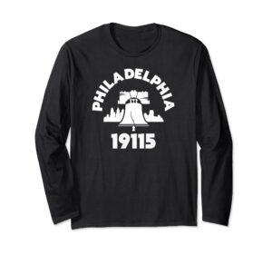 philly neighborhood 19115 zip code philadelphia liberty bell long sleeve t-shirt