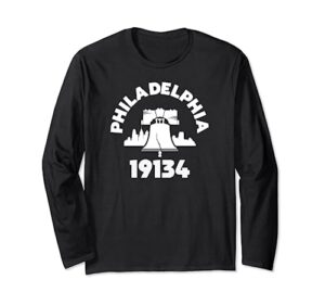 philly neighborhood 19134 zip code philadelphia liberty bell long sleeve t-shirt