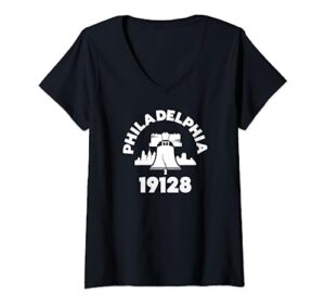 womens philly neighborhood 19128 zip code philadelphia liberty bell v-neck t-shirt