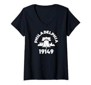 womens philly neighborhood 19149 zip code philadelphia liberty bell v-neck t-shirt