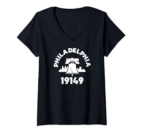 Womens Philly Neighborhood 19149 Zip Code Philadelphia Liberty Bell V-Neck T-Shirt