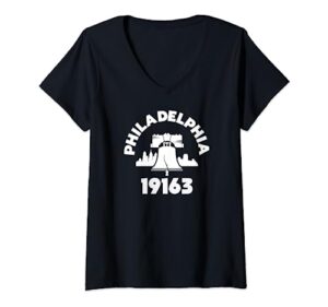 womens philly neighborhood 19163 zip code philadelphia liberty bell v-neck t-shirt