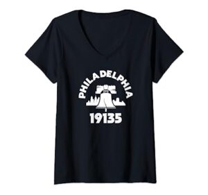 womens philly neighborhood 19135 zip code philadelphia liberty bell v-neck t-shirt