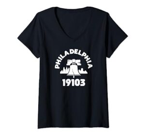 womens philly neighborhood 19103 zip code philadelphia liberty bell v-neck t-shirt