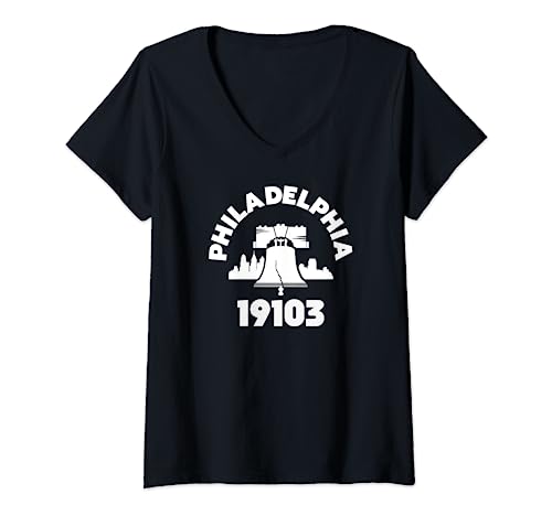 Womens Philly Neighborhood 19103 Zip Code Philadelphia Liberty Bell V-Neck T-Shirt