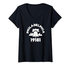 womens philly neighborhood 19181 zip code philadelphia liberty bell v-neck t-shirt