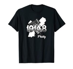 philadelphia silhouette with zip code 19148 and liberty bell t-shirt