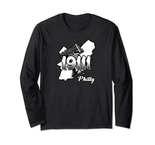 Philadelphia Silhouette with Zip Code 19111 and Liberty Bell Long Sleeve T-Shirt