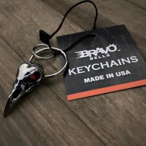 Bravo Bells Raven Skull Diamond Keychain - Pewter Keychain for Bikers - Made in The USA