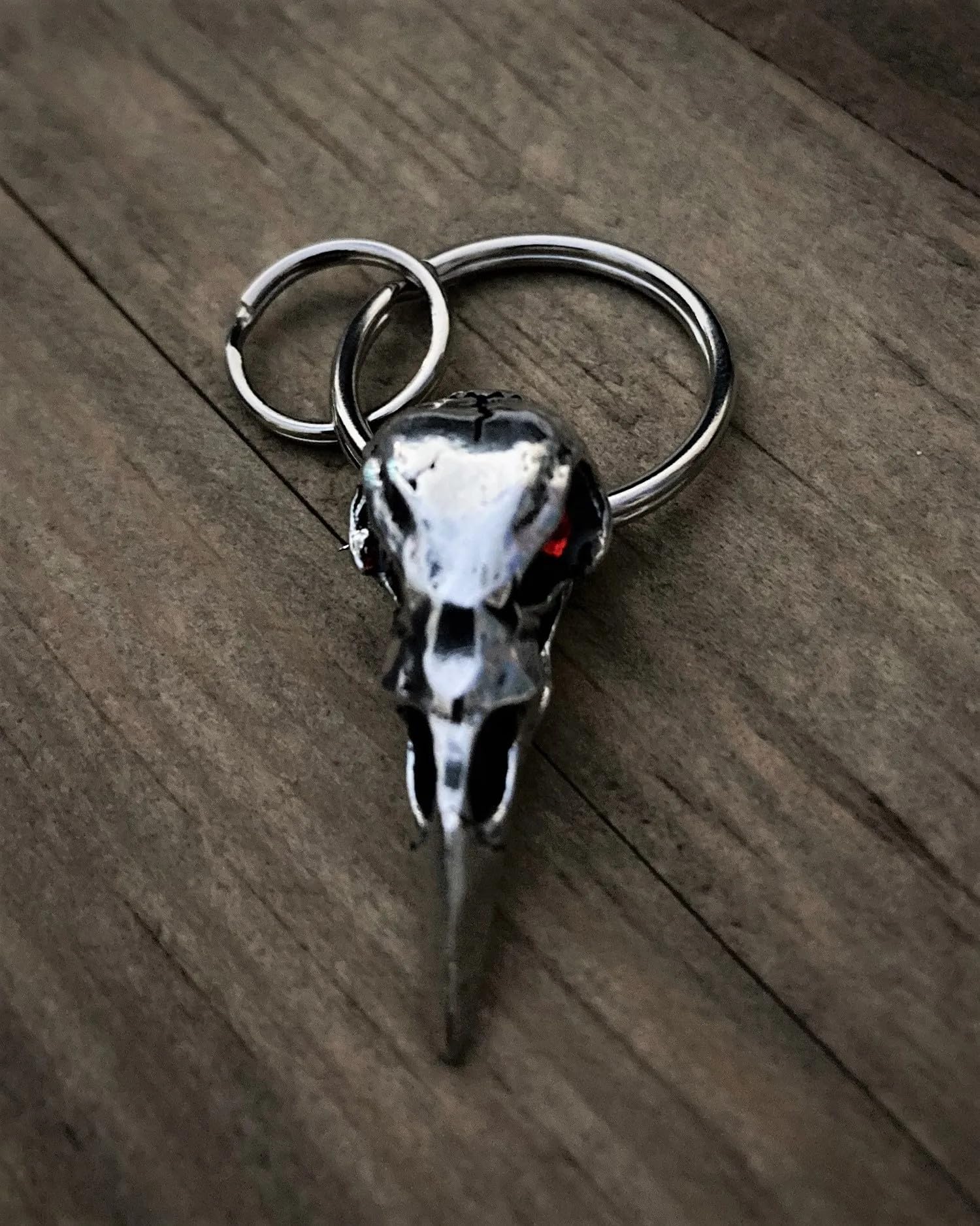 Bravo Bells Raven Skull Diamond Keychain - Pewter Keychain for Bikers - Made in The USA