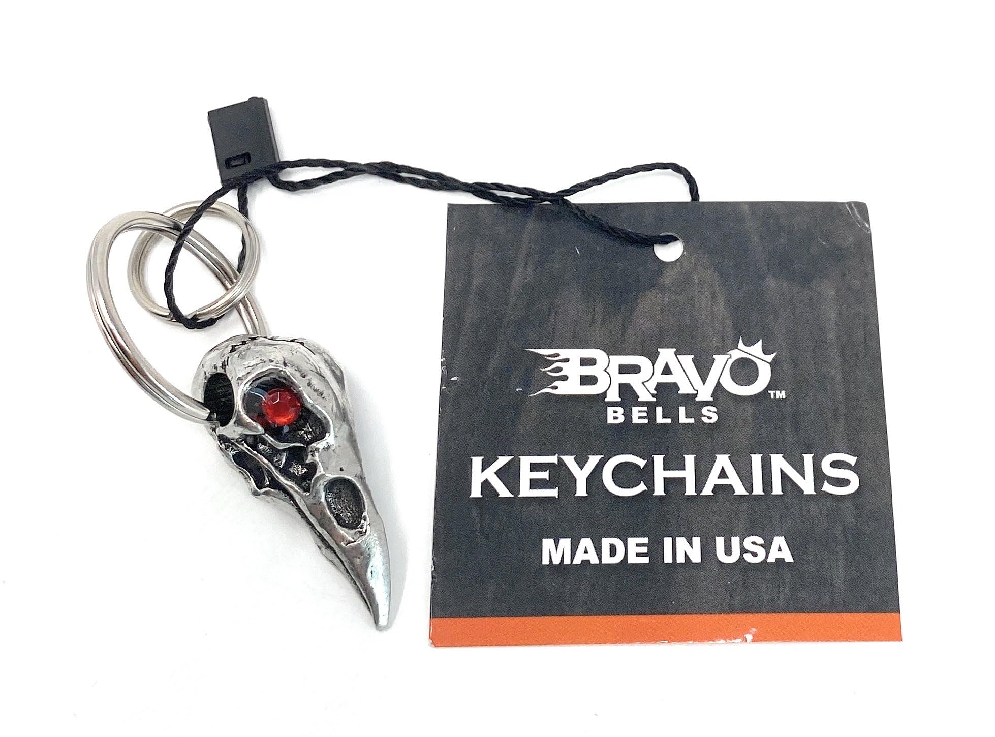 Bravo Bells Raven Skull Diamond Keychain - Pewter Keychain for Bikers - Made in The USA