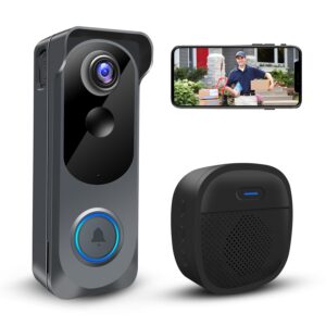 kamep video doorbell camera wireless with chime,2.4g wifi doorbell camera with voice changer,voice message,2-way audio,night vision,pir motion detection,ip66 waterproof,compatible with alexa