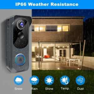 KAMEP Video Doorbell Camera Wireless with Chime,2.4G WiFi Doorbell Camera with Voice Changer,Voice Message,2-Way Audio,Night Vision,PIR Motion Detection,IP66 Waterproof,Compatible with Alexa