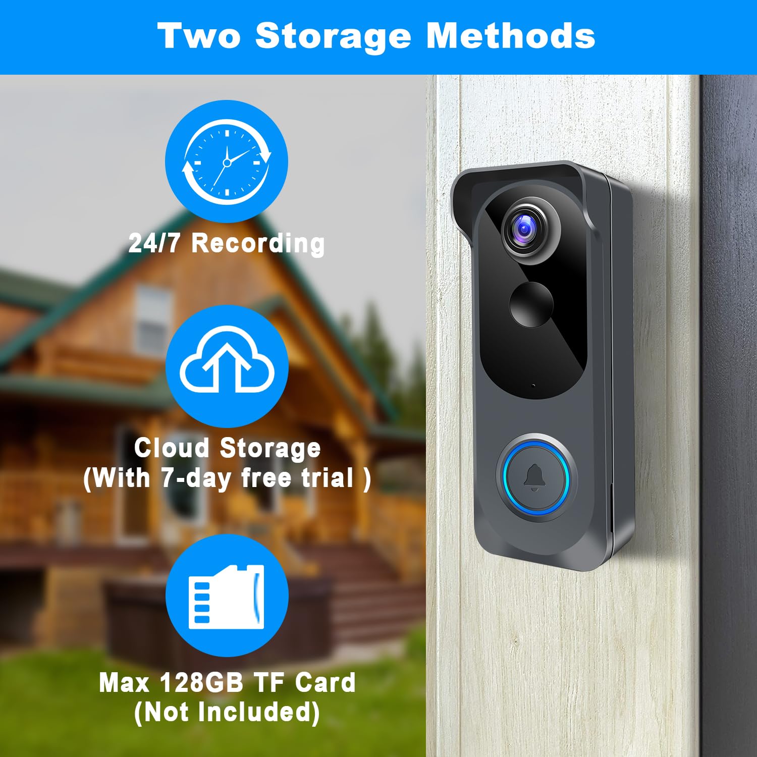 KAMEP Video Doorbell Camera Wireless with Chime,2.4G WiFi Doorbell Camera with Voice Changer,Voice Message,2-Way Audio,Night Vision,PIR Motion Detection,IP66 Waterproof,Compatible with Alexa