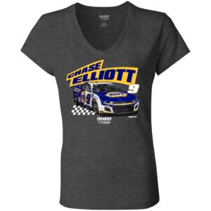 checkered flag sports chase elliott 2023 women's napa challenger v-neck ladies t-shirt (as1, alpha, x_l, regular, regular) gray