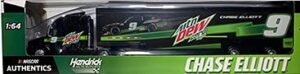 action racing authentics 2020 chase elliott #9 dew hauler trailer rig transporter truck cab 1/64 scale metal cab tractor, plastic hauler