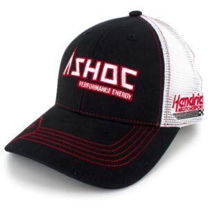 checkered flag chase elliott 2022 ashoc sponsor trucker mesh hat black/white