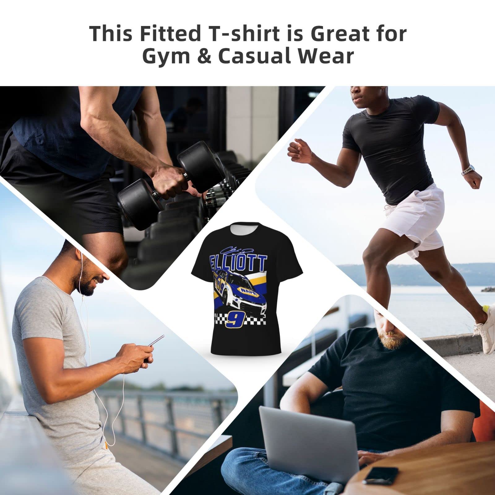 Chase Elliott 9 Men's T-Shirt Crewneck T-Shirt Tight Sport Short Sleeve Classic Printing Performance