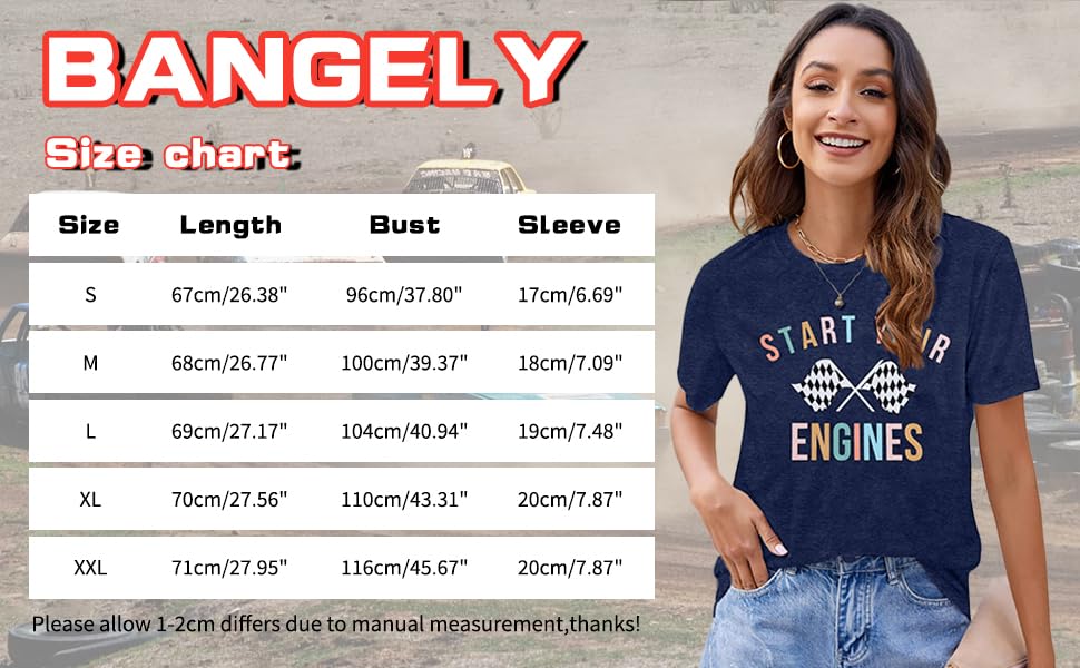 BANGELY Start Your Engines Tshirt Checkered Flag Racing Shirts Raceday Casual Unisex Short Sleeve Tee Tops