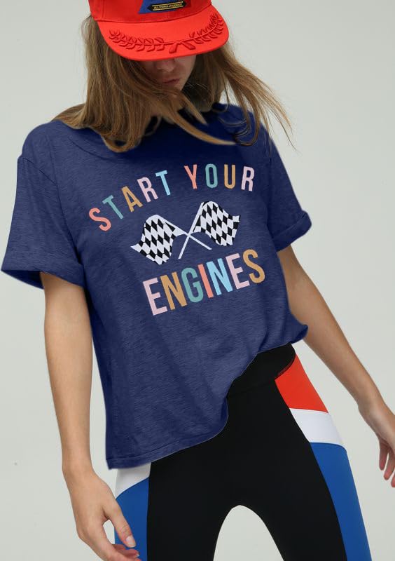 BANGELY Start Your Engines Tshirt Checkered Flag Racing Shirts Raceday Casual Unisex Short Sleeve Tee Tops