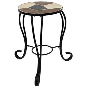 sunnydaze 12-inch plant stand - indoor or outdoor plant holder or side table - steel frame - for garden, patio, or inside the home - ceramic tile