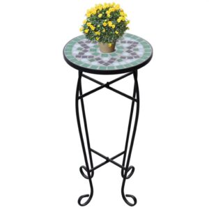 plant table with curved legs, mosaic side table, accent table, end table, coffee table for balcony and deck, ceramic tile