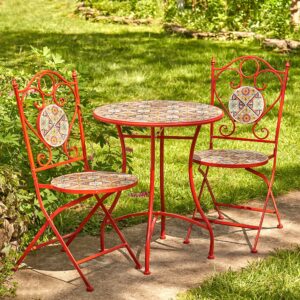 zaer ltd. mosaic tile furniture (bistro set (1 table, 2 chairs), tokyo red)