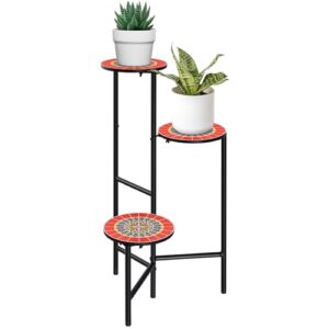 the next gardener.com 3 tier indoor plant stand, corner outdoor flower shelf with 10" ceramic tile tabletop, tall metal planter holder rack, plants display organizer for living room, patio garden