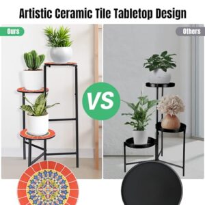 THE NEXT GARDENER.COM 3 Tier Indoor Plant Stand, Corner Outdoor Flower Shelf with 10" Ceramic Tile Tabletop, Tall Metal Planter Holder Rack, Plants Display Organizer for Living Room, Patio Garden