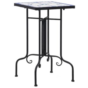 plant table with curved legs, mosaic square side table, end table, coffee table for balcony and deck, ceramic tile, 13.8" x 13.8" x 22"