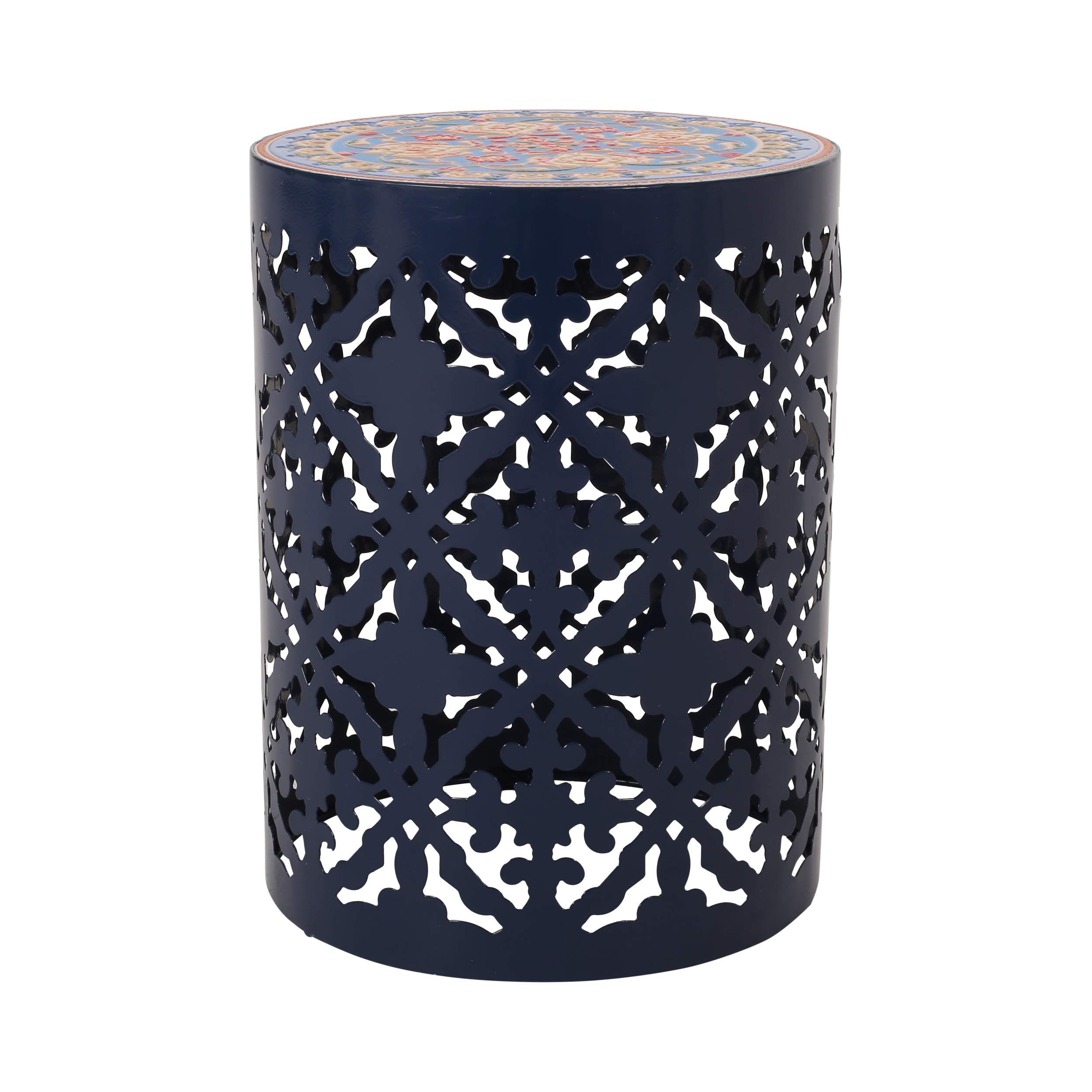 Christopher Knight Home Laurent Outdoor Lace Cut Side Table with Tile Top, Dark Blue