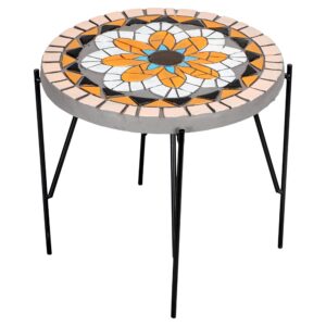 napco yellow flower mosaic 10 inch diameter multi-colored concrete plant stand