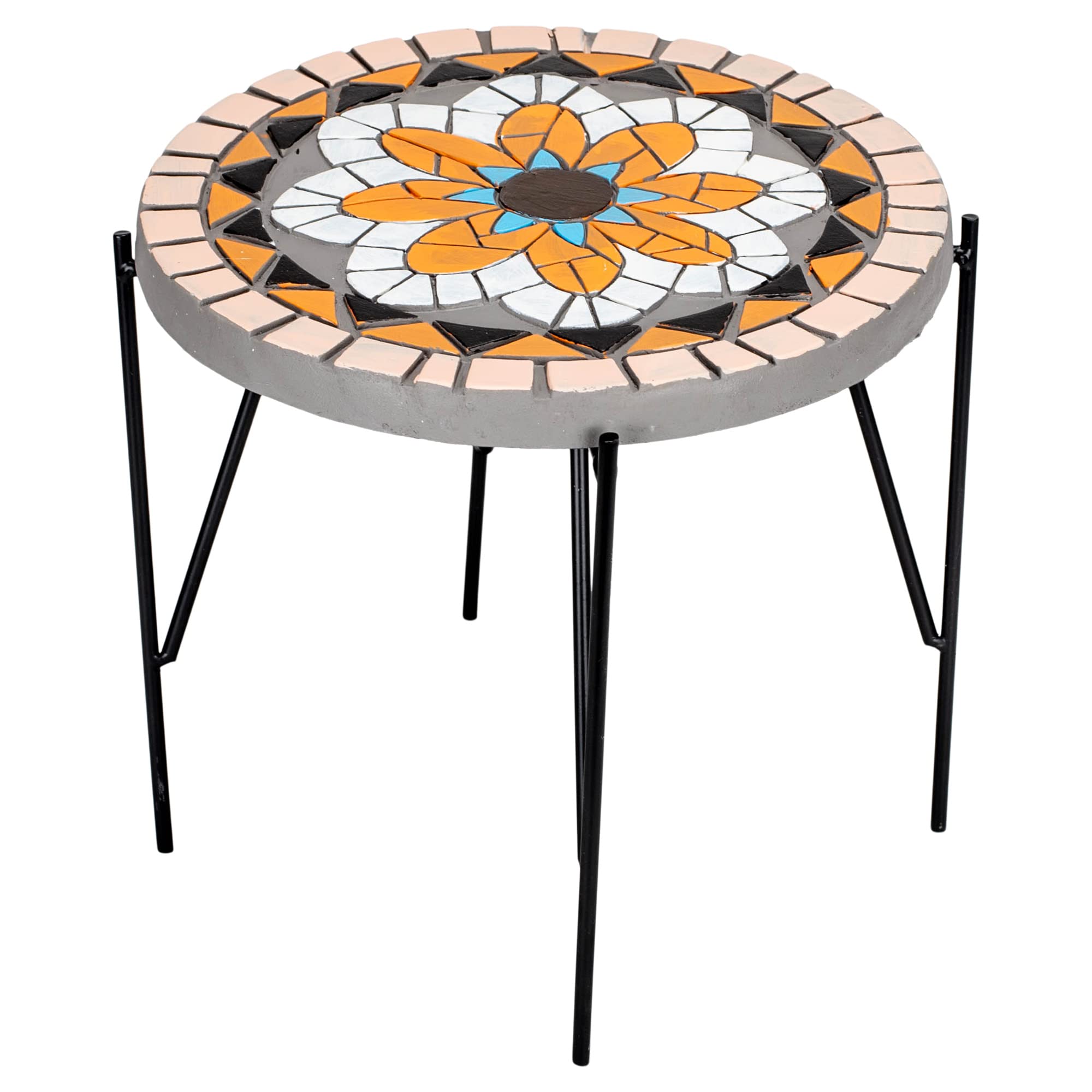 Napco Yellow Flower Mosaic 10 Inch Diameter Multi-colored Concrete Plant Stand