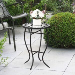 Overstock Ledel Outdoor Ceramic Side Table Mosaic Plant Stand White