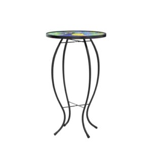 Evergreen Garden Outdoor-Safe Round Peacock Glass Metal Side Table - 12" L x 12" W x 22" H Indoor Outdoor Side Tables for Your Patio, Lawn, Garden or Home Décor