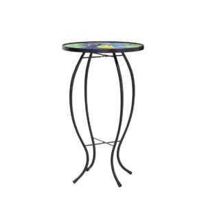 Evergreen Garden Outdoor-Safe Round Peacock Glass Metal Side Table - 12" L x 12" W x 22" H Indoor Outdoor Side Tables for Your Patio, Lawn, Garden or Home Décor