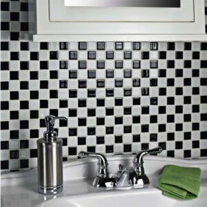 Square Checkered Tile Black & White Porcelain Mosaic Shiny Look (12x12) ((5 Sheets))