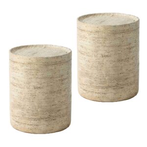 sunbury concrete side table set of 2, outdoor side table for patio, 14" outdoor accent table patio round side table end table, ceramic side table garden stool log table