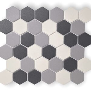 Matte Unglazed 2 Inch Mix Grey Blend Honeycomb Hex 2x2 Gray Porcelain Mosaic Floor Wall Tile Backsplash for Kitchen Bathroom Shower, Accnt Decor, Fireplace, Flooring (Box of 10 Sheets) (Mid Grey)